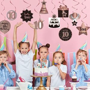 Happy 10th Birthday Hanging Swirls Streams Ceiling Decorations, Celebration 10 Foil Hanging Swirls with Cutouts for 10 Years Old Rose Gold Birthday Party Decorations Supplies