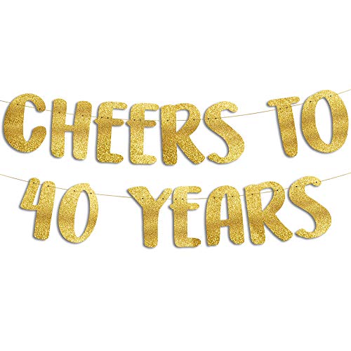 Cheers to 40 Years Gold Glitter Banner - 40th Anniversary and Birthday Party Decorations