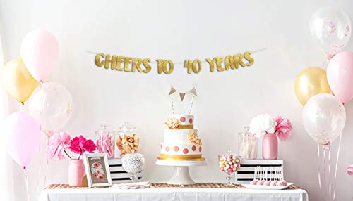 Cheers to 40 Years Gold Glitter Banner - 40th Anniversary and Birthday Party Decorations