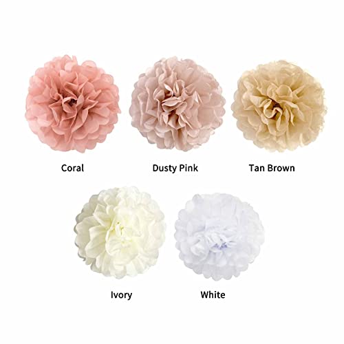 ANSOMO Boho Rainbow Tissue Paper Pom Poms Party Decorations Flowers Wall Hanging Décor Supplies 1st Birthday Bridal Baby Shower Cream Dusty Pink Centerpieces 12 Pcs