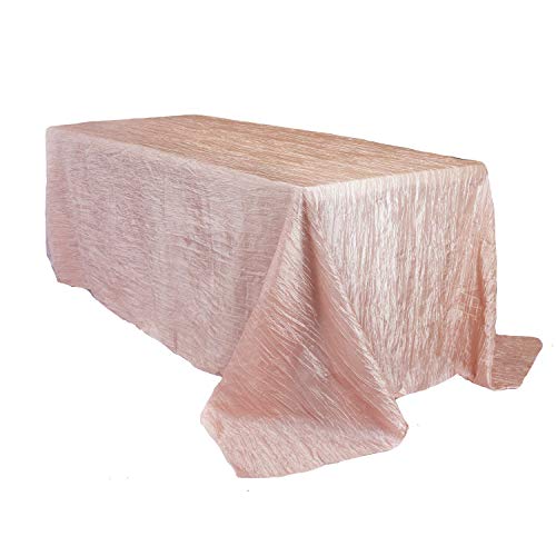 YOUR CHAIR COVERS - 90 x 132 inch Rectangular Crinkle Taffeta Tablecloth - Blush, Rectangle Table Linens for 6 ft Rectangular Tables, Wedding Crushed Table Cloth