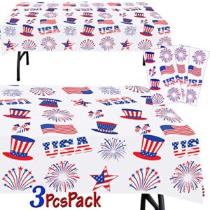 anapoliz 4th of july plastic tablecloth | 3 pcs pack (54” inch wide x 102” inch long) | rectangular independence day table cover, patriotic party table decoration | american celebration tablecover