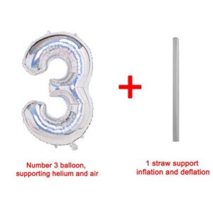 Laser Silver 3 Balloons,40 Inch Birthday Foil Balloon Party Decorations Supplies Helium Mylar Digital Balloons (Laser Silver Number 3)