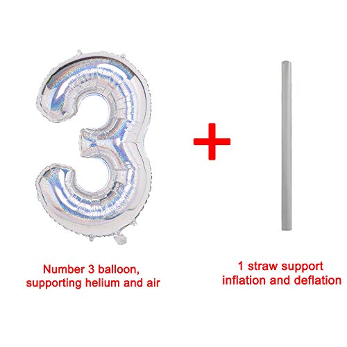 Laser Silver 3 Balloons,40 Inch Birthday Foil Balloon Party Decorations Supplies Helium Mylar Digital Balloons (Laser Silver Number 3)