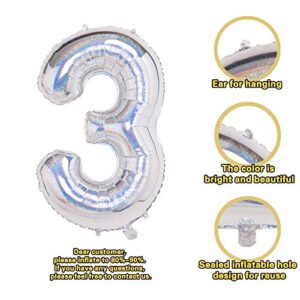 Laser Silver 3 Balloons,40 Inch Birthday Foil Balloon Party Decorations Supplies Helium Mylar Digital Balloons (Laser Silver Number 3)