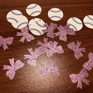 100Pcs Baseballs or Bows Confetti Baseball Gender Reveal Confetti Baseball Theme Birthday Table Decorations Baby Boy Girl Baseball Birthday Supplies