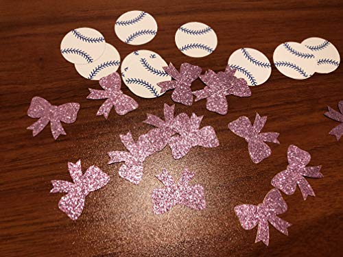 100Pcs Baseballs or Bows Confetti Baseball Gender Reveal Confetti Baseball Theme Birthday Table Decorations Baby Boy Girl Baseball Birthday Supplies