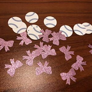 100Pcs Baseballs or Bows Confetti Baseball Gender Reveal Confetti Baseball Theme Birthday Table Decorations Baby Boy Girl Baseball Birthday Supplies