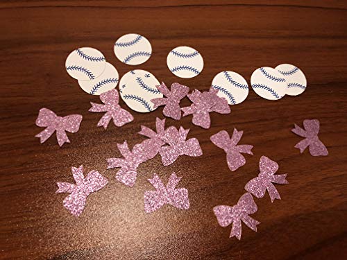 100Pcs Baseballs or Bows Confetti Baseball Gender Reveal Confetti Baseball Theme Birthday Table Decorations Baby Boy Girl Baseball Birthday Supplies