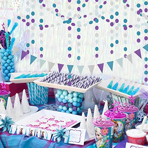 Purple-Blue Silver Frozen-Christmas Party-Decorations Streamers - 52Ft Winter Girl Birthday New Year Paper Garland Hanging Banner,Wonderland Mermaid Baby Shower Wedding Supplies Decor Lasting Surprise