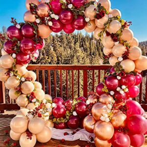 Wine Burgundy Balloon Garland Kit, 12" 5" Burgundy Balloons Gold Confetti Balloon 16 Feet Balloon Strip Tape Set for Burgundy Theme Party Wedding Decorations