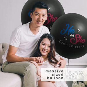 Gender Reveal Balloon 36" – Two Sets of Designed, Sphere Balloons with 2 Packs Pink and Blue Confetti for Boy or Girl Baby Reveal (Pink & Blue)