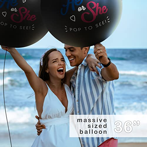 Gender Reveal Balloon 36" – Two Sets of Designed, Sphere Balloons with 2 Packs Pink and Blue Confetti for Boy or Girl Baby Reveal (Pink & Blue)