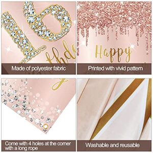 16th Birthday Door Banner Decorations for Girls, Pink Rose Gold Sweet 16 Birthday Door Cover Backdrop Party Supplies, Large Happy Sixteen Year Old Birthday Poster Sign Decor