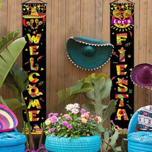 mexican fiesta party decoration set porch sign welcome fiesta banner hanging decoration for indoor/outdoor carnival fiesta wall decoration mexican background fiesta backdrop photo props (black fiesta)