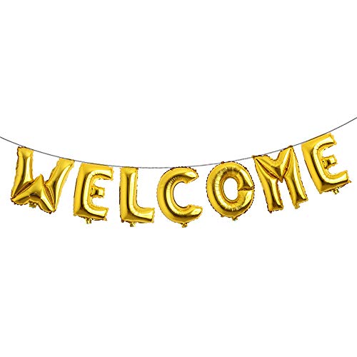 16 inch Multicolor Welcome Balloon Banner Balloons Foil Letter Balloon Anniversary Celebration Party Decorations (Welcome Gold)