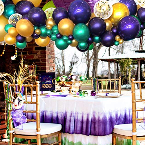 110 Pack Mardi Gras Balloons Party Decorations Purple Green Gold Balloon Garland Arch Kit Fringe Curtains for Mardi Gras Birthday Baby Shower Decorations Supplies