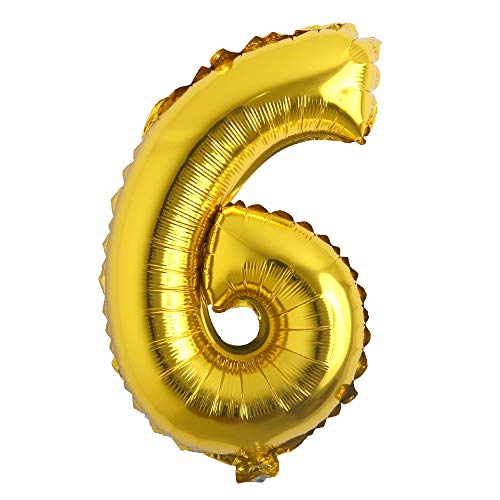 16" inch Single Gold Alphabet Letter Number Balloons Aluminum Hanging Foil Film Balloon Wedding Birthday Party Decoration Banner Air Mylar Balloons (16 inch Gold 6)