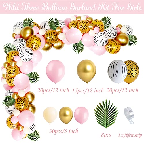 Young Wild and Three Decorations Girls, Party Inspo Safari Birthday 3rd Girl, Boho Floral Jungle Theme Third, Supplies Kit, Banner Backdrop Cake Toppers Balloon Arch Poster Crown, Pink