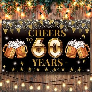 Cheers to 60 Years Backdrop Banner, Happy 60th Birthday Decorations for Men Women, 60th Anniversary Decorations, 60th Reunion, Black Gold 60 Years Celebration Party Decor, Vicycaty (6.1ft x 3.6ft)