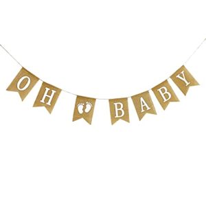 burlap oh baby banner for baby shower decorations – gender neutral baby shower banner garland – rustic oh baby sign for baby shower, gender reveal party decorations – large size, 7 x 5 inches