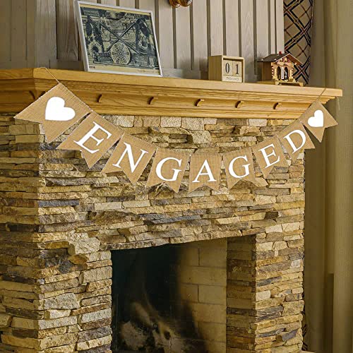 Engaged Burlap Banner Rustic Engagement Party Decorations Bunting Garland