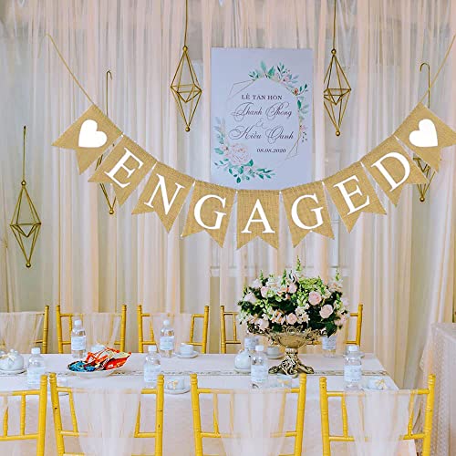 Engaged Burlap Banner Rustic Engagement Party Decorations Bunting Garland