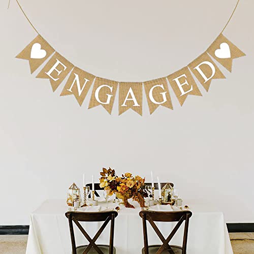 Engaged Burlap Banner Rustic Engagement Party Decorations Bunting Garland