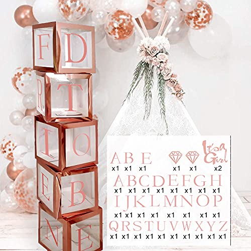 Bridal Shower Decorations Rose Gold Boxes | Bachelorette Party Decorations | Baby Shower Decorations for Girls | Happy Birthday Decorations Balloon DIY Name Box with A-Z Letters & Balloons JSN PARTY