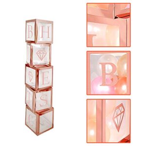 Bridal Shower Decorations Rose Gold Boxes | Bachelorette Party Decorations | Baby Shower Decorations for Girls | Happy Birthday Decorations Balloon DIY Name Box with A-Z Letters & Balloons JSN PARTY