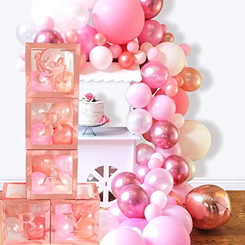 Bridal Shower Decorations Rose Gold Boxes | Bachelorette Party Decorations | Baby Shower Decorations for Girls | Happy Birthday Decorations Balloon DIY Name Box with A-Z Letters & Balloons JSN PARTY