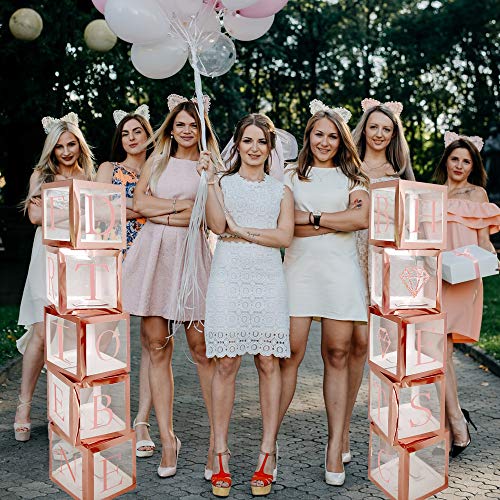 Bridal Shower Decorations Rose Gold Boxes | Bachelorette Party Decorations | Baby Shower Decorations for Girls | Happy Birthday Decorations Balloon DIY Name Box with A-Z Letters & Balloons JSN PARTY