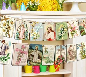 vintage easter banner easter is for jesus he is risen religious cross tulips lily banner cross jesuschristian nativity flag banner decoration for easter spring garden house decoration