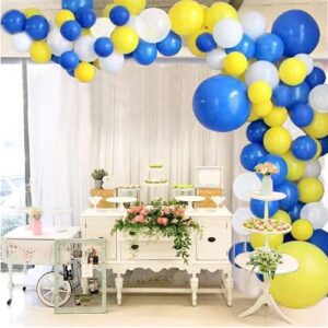 Blue White Yellow Balloon Garland Kit, 90 Pack Blue White Yellow Latex Balloons with 16FT Strip for Baby Shower Anniversary Birthday Wedding Graduation Office Party DIY Decoration