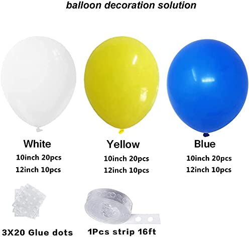 Blue White Yellow Balloon Garland Kit, 90 Pack Blue White Yellow Latex Balloons with 16FT Strip for Baby Shower Anniversary Birthday Wedding Graduation Office Party DIY Decoration