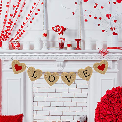 Cmaone Love Burlap Banner Valentines Day Decoration Banner Heart Shape Garland Bunting Flags for Valentines Wedding Baby Shower Anniversary Party Hanging Decorations