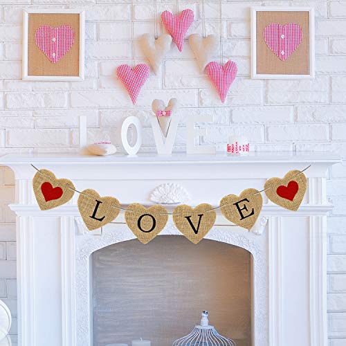 Cmaone Love Burlap Banner Valentines Day Decoration Banner Heart Shape Garland Bunting Flags for Valentines Wedding Baby Shower Anniversary Party Hanging Decorations