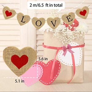 Cmaone Love Burlap Banner Valentines Day Decoration Banner Heart Shape Garland Bunting Flags for Valentines Wedding Baby Shower Anniversary Party Hanging Decorations