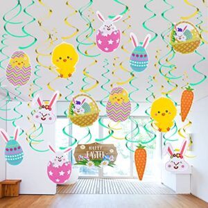 aetegit easter decorations,30 pcs easter hanging swirl decor,easter egg bunny hanging swirl foil decorations for home office school,ceiling wall decorations easter party ornaments favors supplies