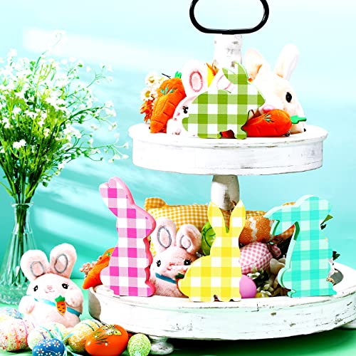 4 Pieces Easter Bunny Table Wooden Signs Bunny Shaped Farmhouse Decor Spring Bunny Wood Tabletop Easter Decorations Easter Bunny Dining Room Table Decor Sign Wood Bunny Decor with Rope (Cute Style)