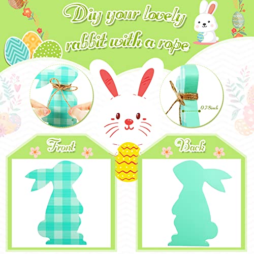 4 Pieces Easter Bunny Table Wooden Signs Bunny Shaped Farmhouse Decor Spring Bunny Wood Tabletop Easter Decorations Easter Bunny Dining Room Table Decor Sign Wood Bunny Decor with Rope (Cute Style)