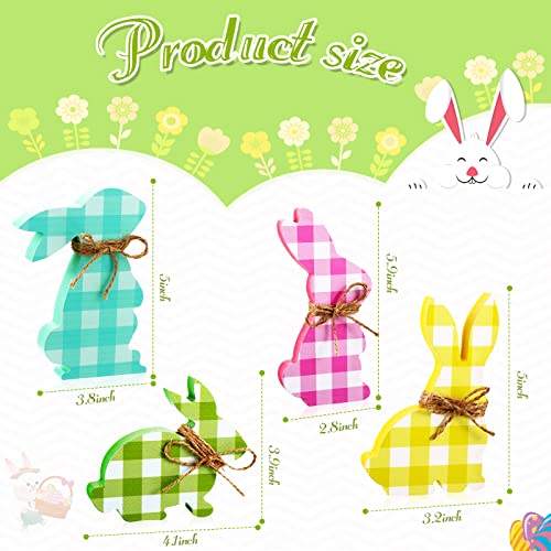 4 Pieces Easter Bunny Table Wooden Signs Bunny Shaped Farmhouse Decor Spring Bunny Wood Tabletop Easter Decorations Easter Bunny Dining Room Table Decor Sign Wood Bunny Decor with Rope (Cute Style)