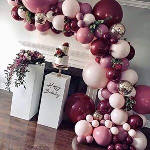 partywoo 140 pcs burgundy and pink balloon garland kit, burgundy, ruby red, pastel pink, dusty pink balloons for balloon garland arch kit, birthday party, baby shower, wedding