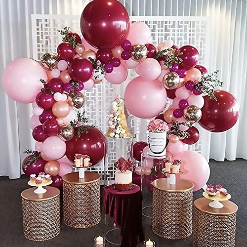 PartyWoo 140 pcs Burgundy and Pink Balloon Garland Kit, Burgundy, Ruby Red, Pastel Pink, Dusty Pink Balloons for Balloon Garland Arch Kit, Birthday Party, Baby Shower, Wedding