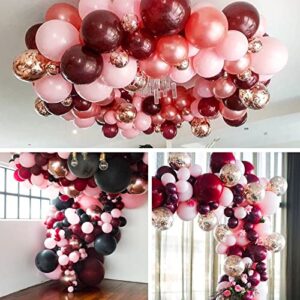 PartyWoo 140 pcs Burgundy and Pink Balloon Garland Kit, Burgundy, Ruby Red, Pastel Pink, Dusty Pink Balloons for Balloon Garland Arch Kit, Birthday Party, Baby Shower, Wedding