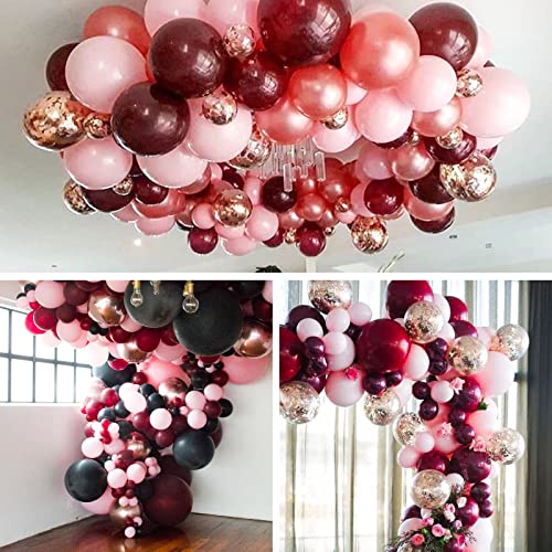 PartyWoo 140 pcs Burgundy and Pink Balloon Garland Kit, Burgundy, Ruby Red, Pastel Pink, Dusty Pink Balloons for Balloon Garland Arch Kit, Birthday Party, Baby Shower, Wedding