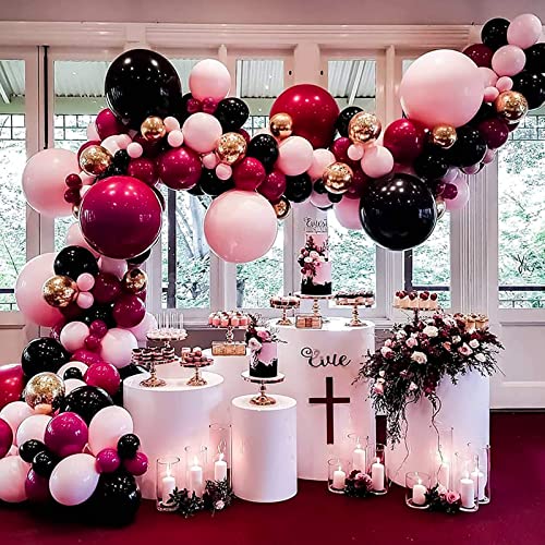 PartyWoo 140 pcs Burgundy and Pink Balloon Garland Kit, Burgundy, Ruby Red, Pastel Pink, Dusty Pink Balloons for Balloon Garland Arch Kit, Birthday Party, Baby Shower, Wedding