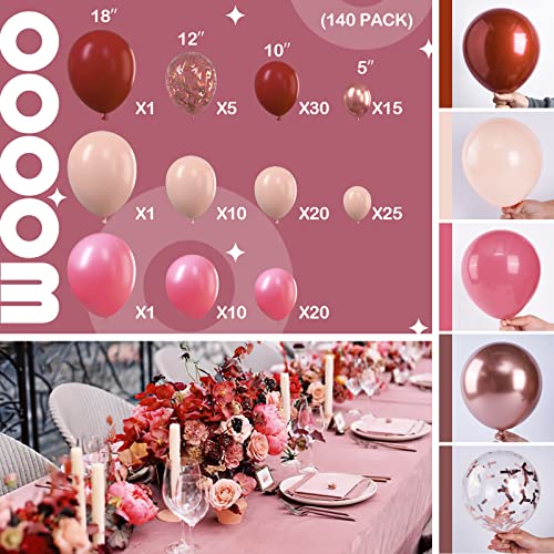 PartyWoo 140 pcs Burgundy and Pink Balloon Garland Kit, Burgundy, Ruby Red, Pastel Pink, Dusty Pink Balloons for Balloon Garland Arch Kit, Birthday Party, Baby Shower, Wedding