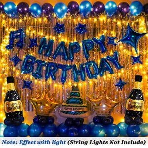 Birthday Decorations Men Happy Birthday Balloons for Women Blue and Gold Bday Party Suppliers with Rain Curtains Girls Boys suit for Age 13th 16th, 18th, 21st, 30th, 40th, 50th, 60th Birthday Decor