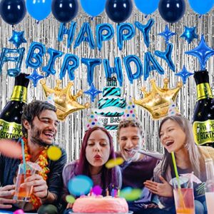 Birthday Decorations Men Happy Birthday Balloons for Women Blue and Gold Bday Party Suppliers with Rain Curtains Girls Boys suit for Age 13th 16th, 18th, 21st, 30th, 40th, 50th, 60th Birthday Decor